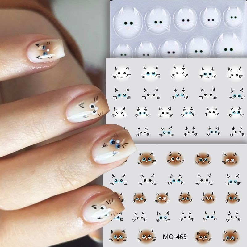 Nail Stickers Cute Cartoon Siamese Cat Big Eye Design Ahdesive Sliders ...