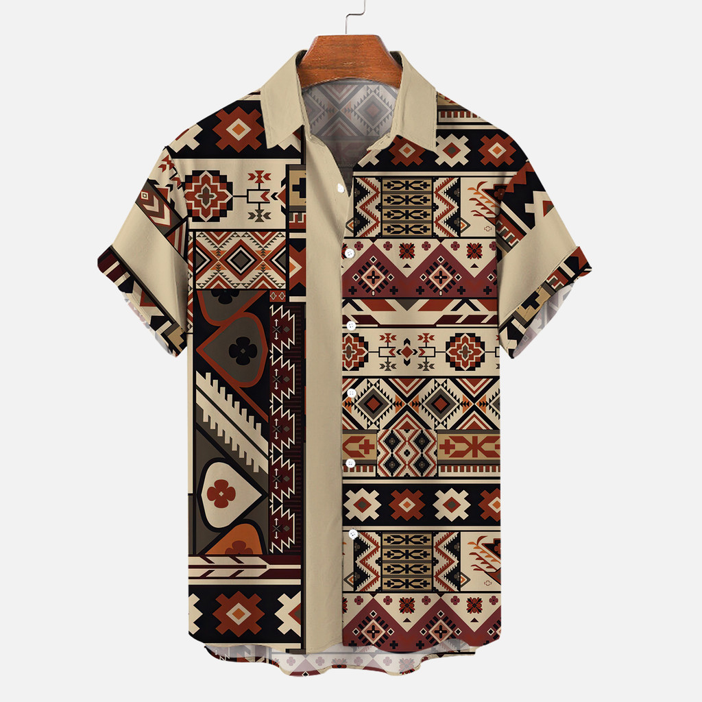 2025 Summer Outfit for Men Retro Barong Style Lapel Short Sleeve Top ...