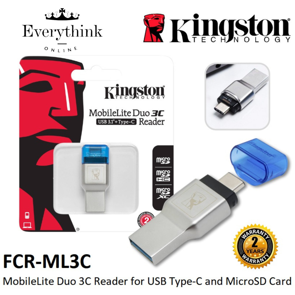 KINGSTON MOBILELITE DUO 3C READER FOR USB-C AND MICROSD CARD WITH DUAL ...