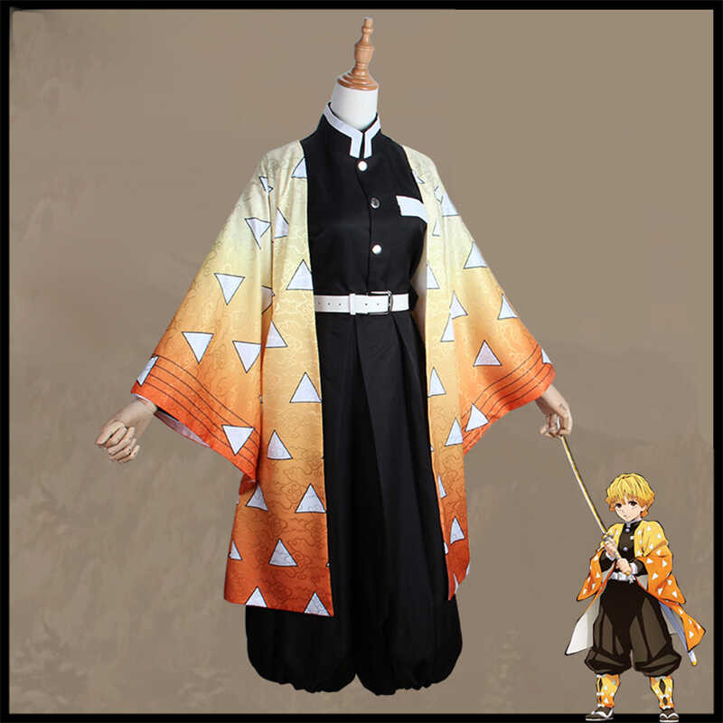 no Kimetsu Yaiba Agatsuma Zenitsu Cosplay Costume Women Kimono Uniform ...