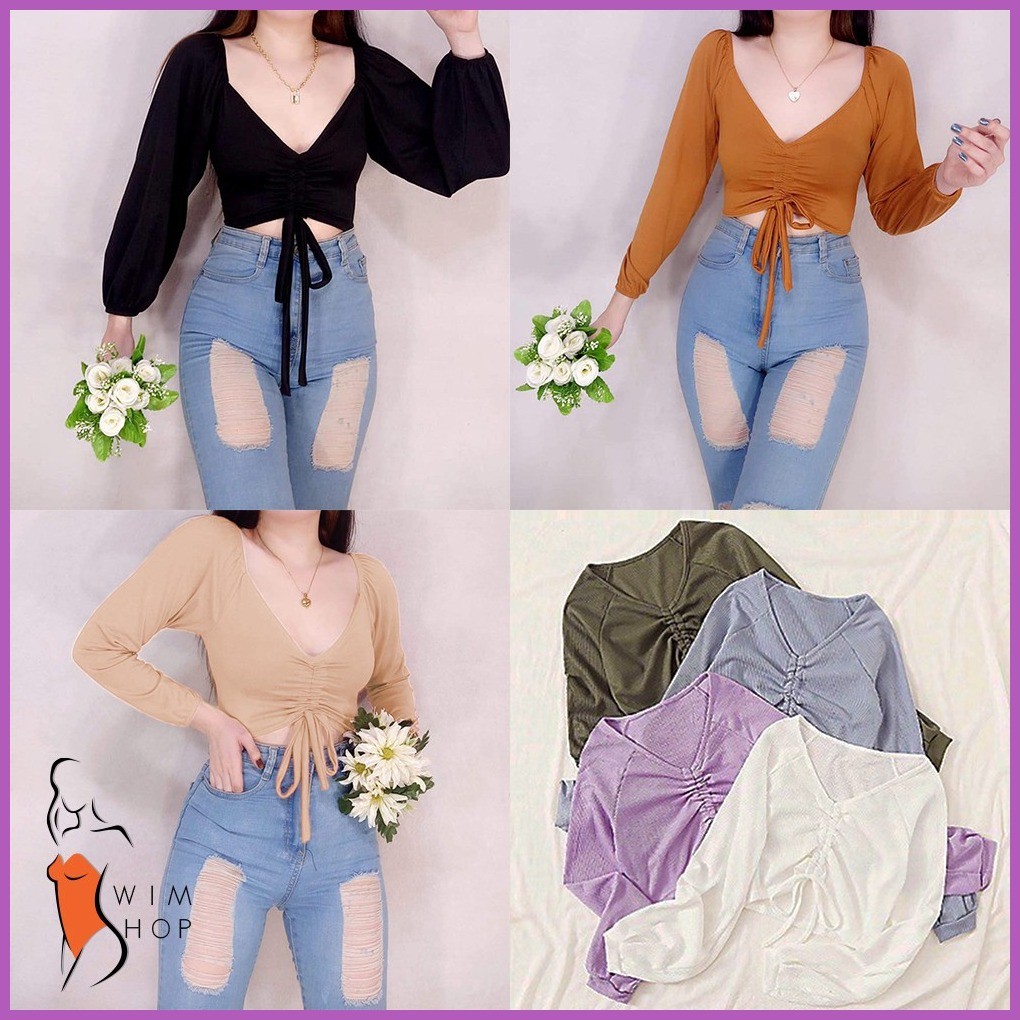 ☃ ☈ SS Ellen Longsleeves Garterized Mid Rib Crop Top (MidRib Long ...