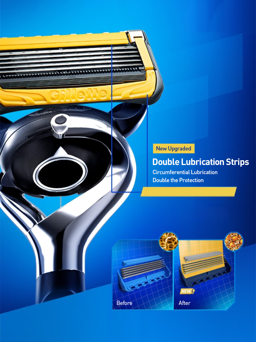 Gillette Fusion ProGlide Shield Razor 5-layer Double Lubrication Strips ...