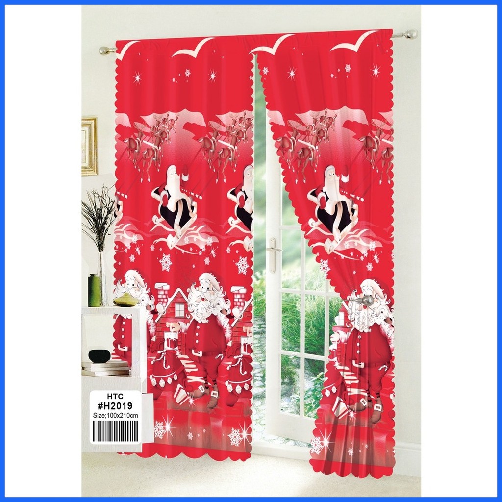 COD New Christmas Celebration Design Party Red Curtains Sale Kurtina ...