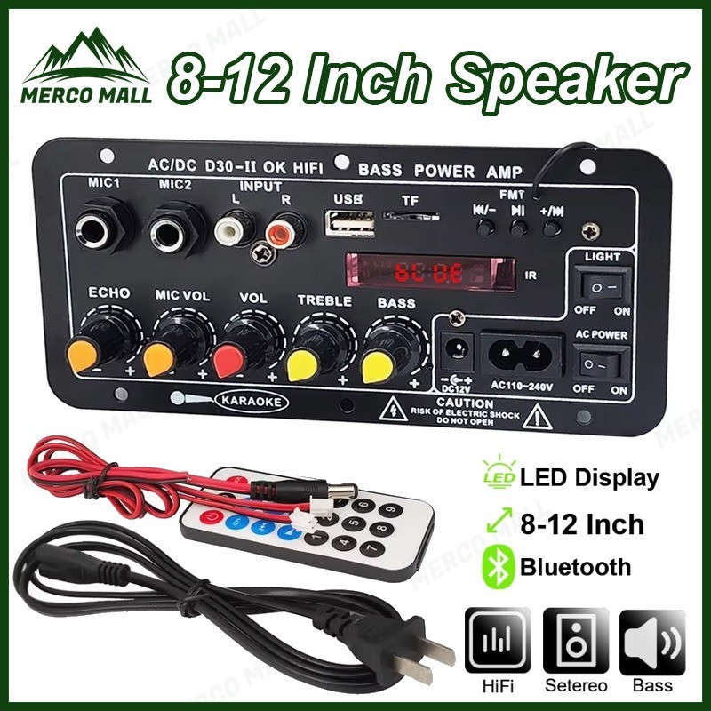 D10-Ⅱ with Display Digital Bluetooth Stereo Amplifier Board 8-12inch Speaker 220v 12v 24v ...