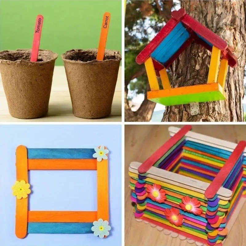 50PCS DIY Crafts Wooden Popsicle Stick Ice Cream Sticks Color ...