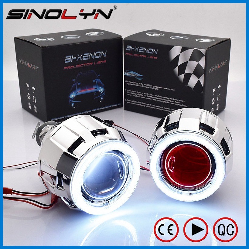 COB LED Angel Devil Eyes Bi xenon Lens Projector Headlight For Car ...