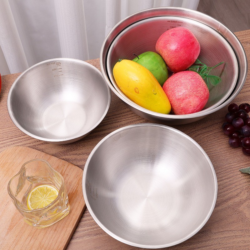 Stainless Steel Silver Cooking Bowl Large Capacity Flat Bottomed Food ...