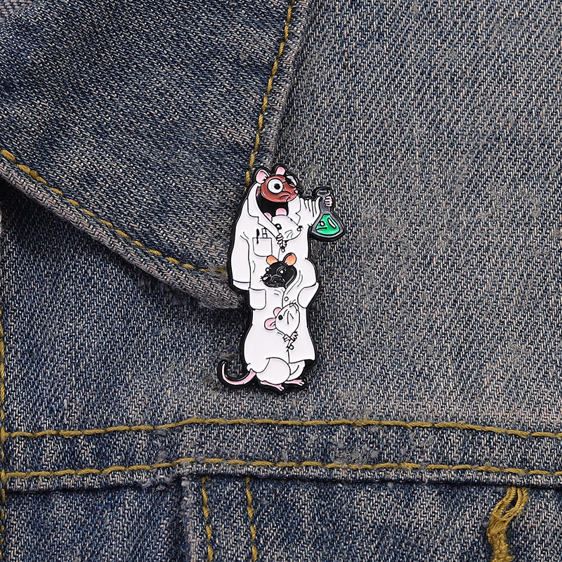 Science Lab Mouse Brooch Pins Funny Chemistry Laboratory Brooch Metal ...