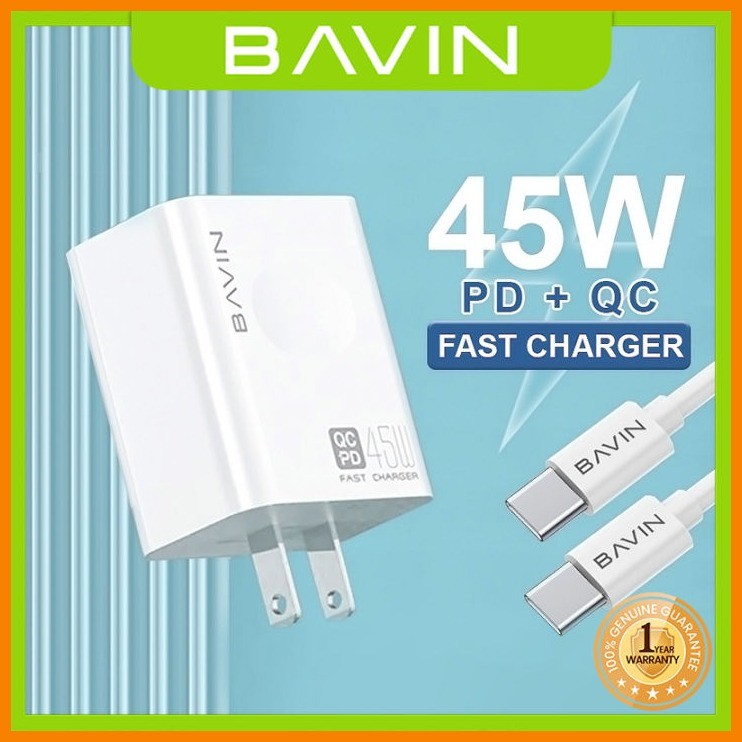 Bavin PC800 45W PD QC3.0 Fast Charging Charger Type-C Port w Type-C to ...