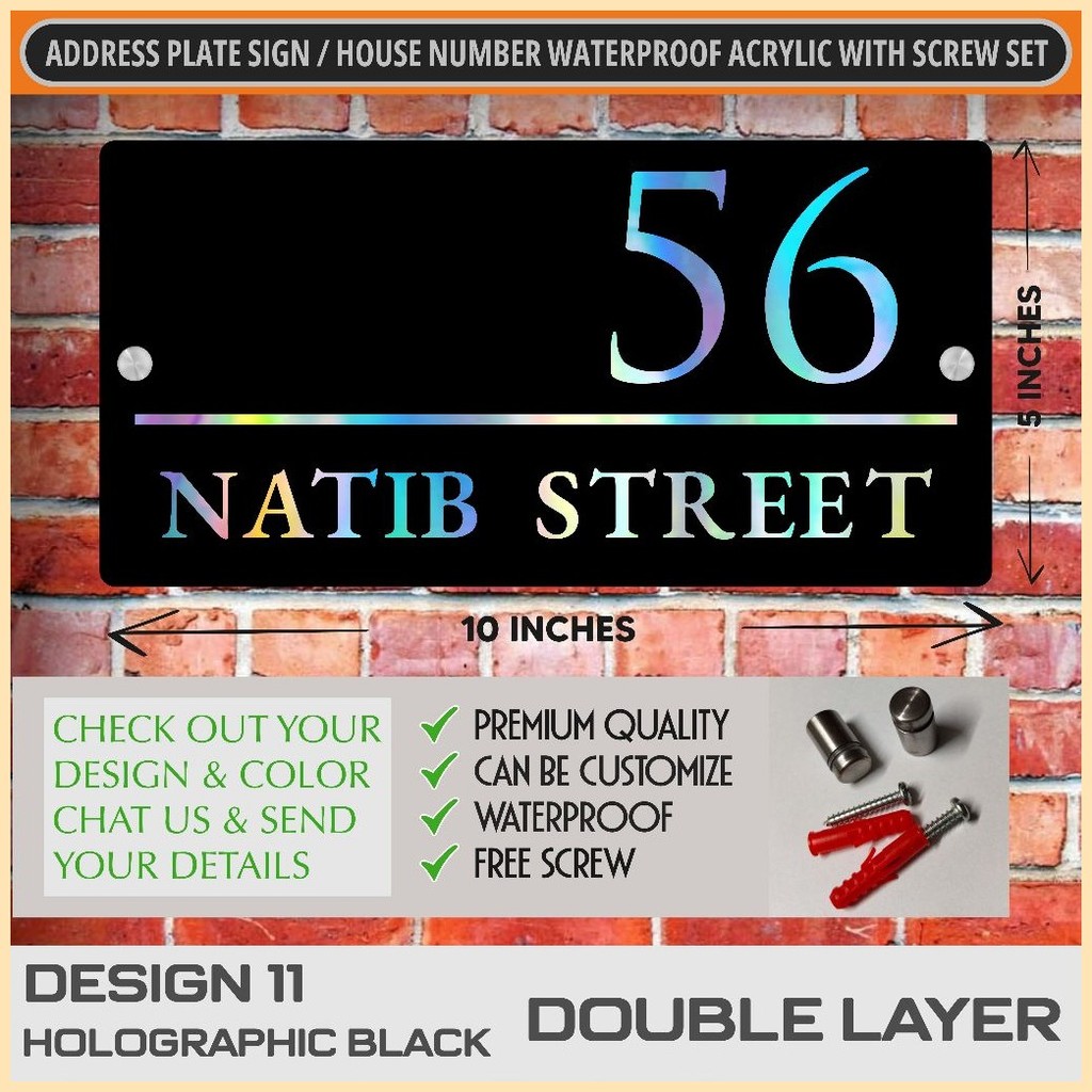 House Number Address Plate (Double Layer) 5 X 10 Inches Acrylic 3mm ☢ ...