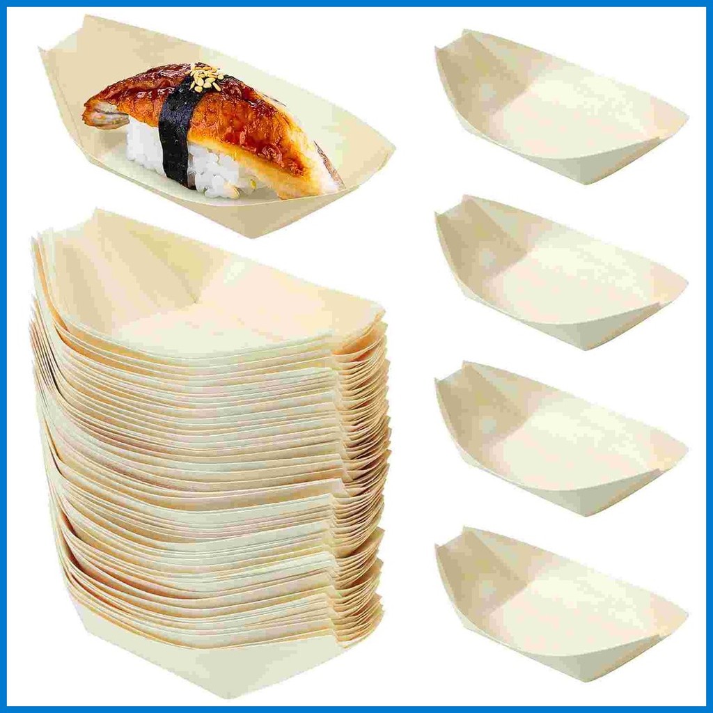 100 Pcs Platter Sushi Boat Wood Pallet Paper Hot Dog Trays Disposable ...