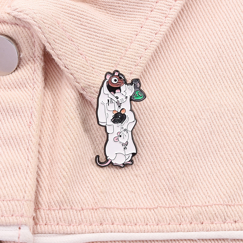 Science Lab Mouse Brooch Pins Funny Chemistry Laboratory Brooch Metal ...
