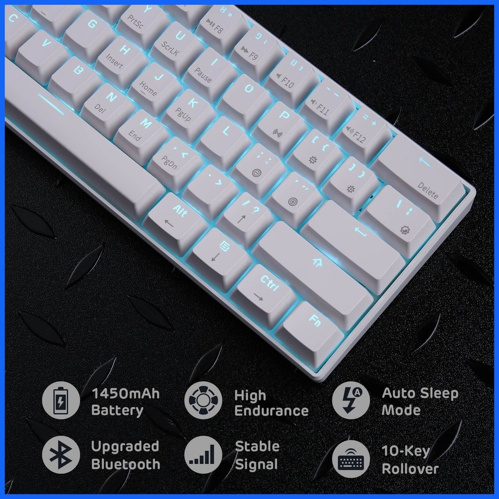 ⊙ ♈ Royal Kludge RK61 Tri-Mode RGB 61 Keys Hot Swappable Mechanical Keyboard White (Red Switch ...