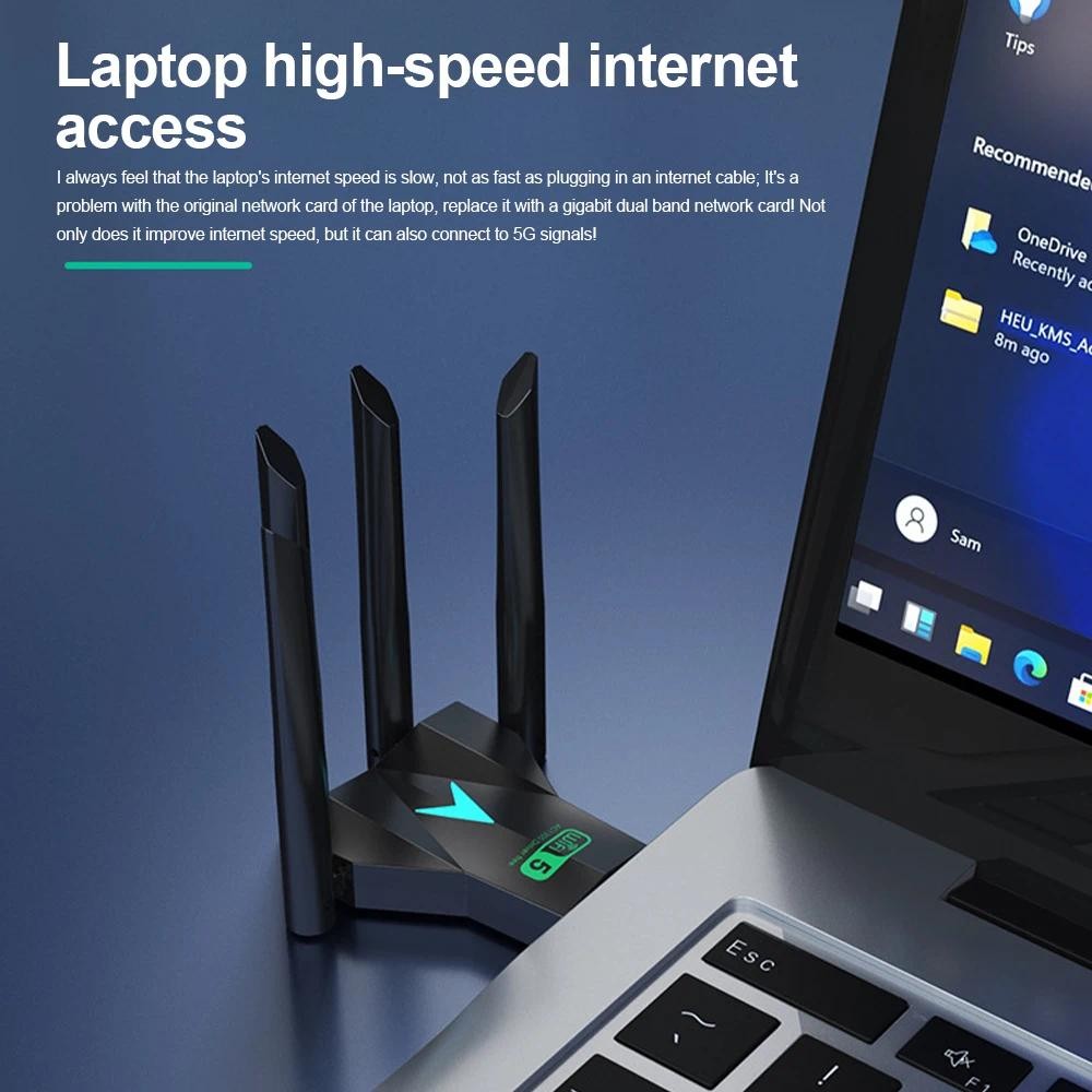 USB WiFi Adapter 1300Mbps Dual Band 2.4G 5 GHz Wireless Network Card Receiver For PC Driver Free ...