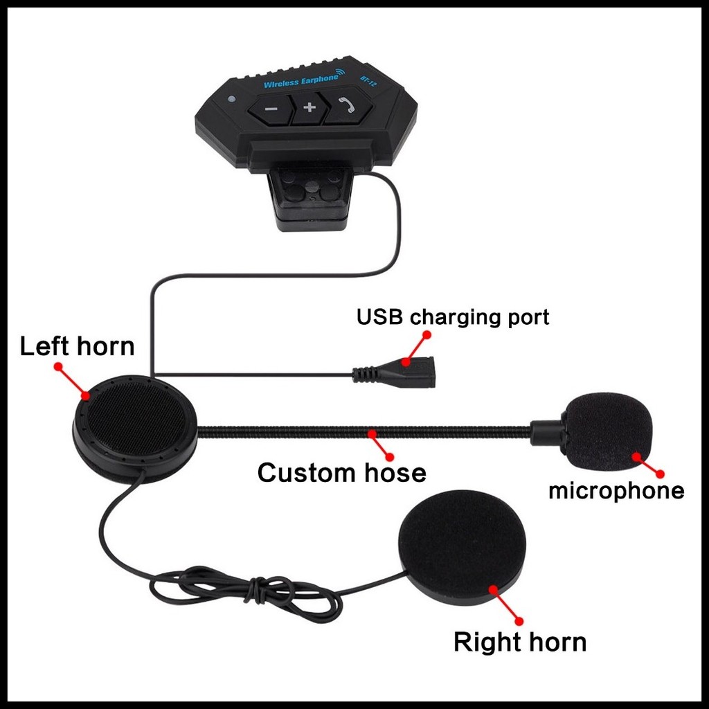 BT12 Bluetooth5.0 Motorcycle Helmet Headset Waterproof Wireless ...