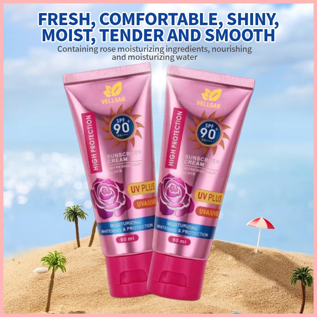 【Buy 1 take 2】 VELLSAR Sunscreen Cream SPF90+ PA+++ 60ml+2PRESTIGE Niacinamide Whitening Soap 1 ...