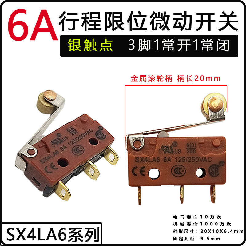 SX4LA6 Micro Switch 3-Pin Bracket Roller Button Small Mechanical Travel ...