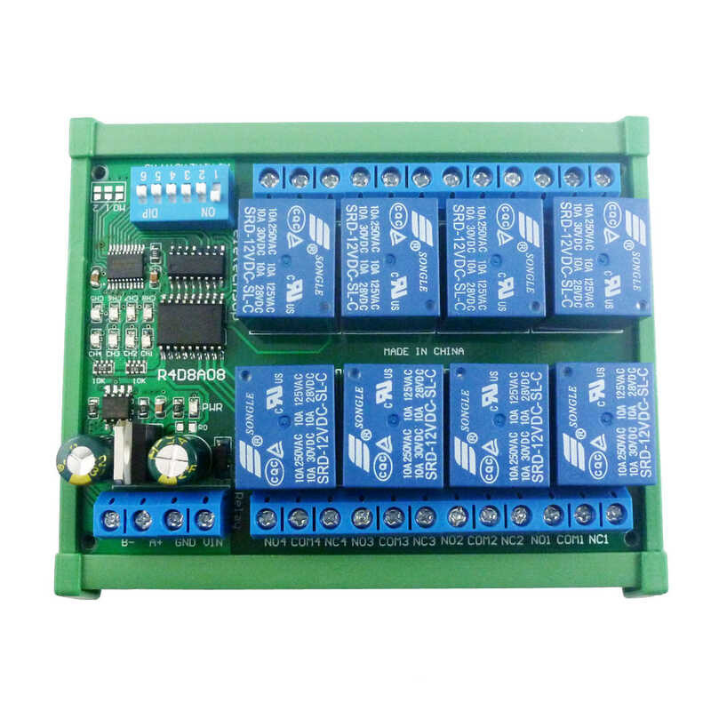 12V 8-channel DIN rail RS485 relay Modbus RTU protocol remote control PLC expansion board ...