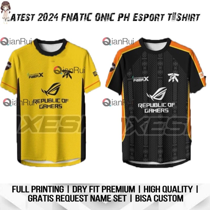 Latest 2024 FNATIC ONIC PH Esport T-Shirt Full Printing Free Request ...