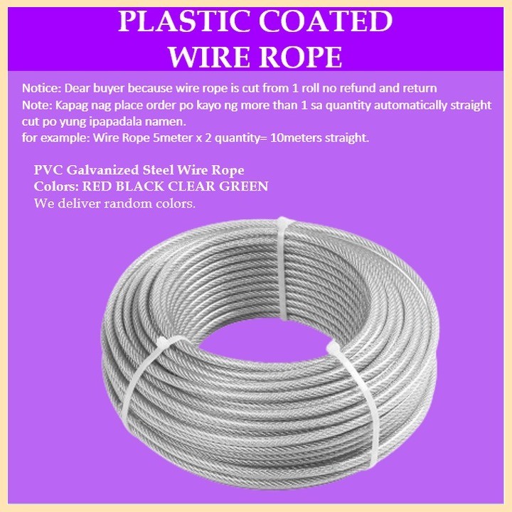 Mago 8mm PVC 5m -15m Plastic Coated Galvanized Steel Wire Rope Cable ...