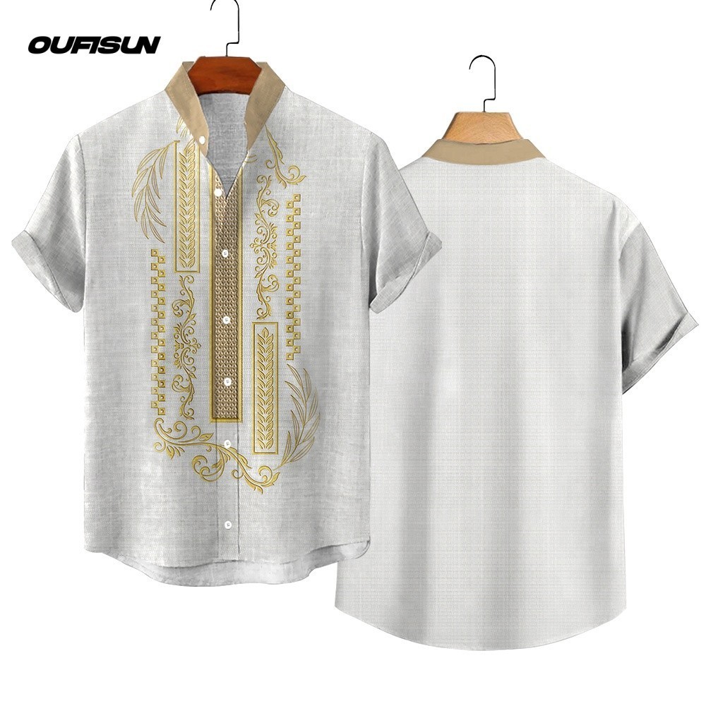 2025 New Filipino Native Style Barong Stand-up Collar Short-sleeved ...