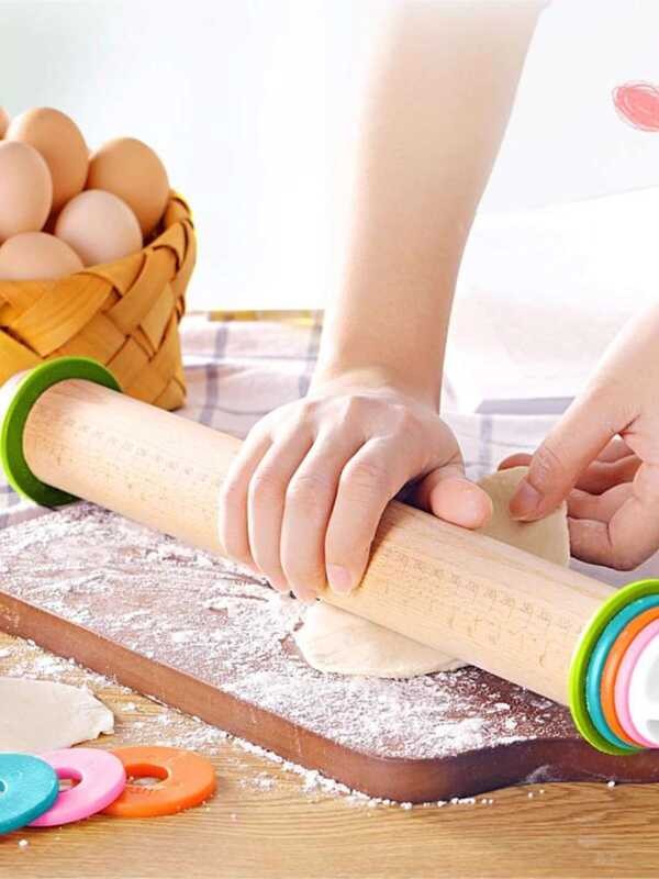 Adjustable Thickness Scale Beech Wood Pin Flour Stick Kitchen Non-stick ...