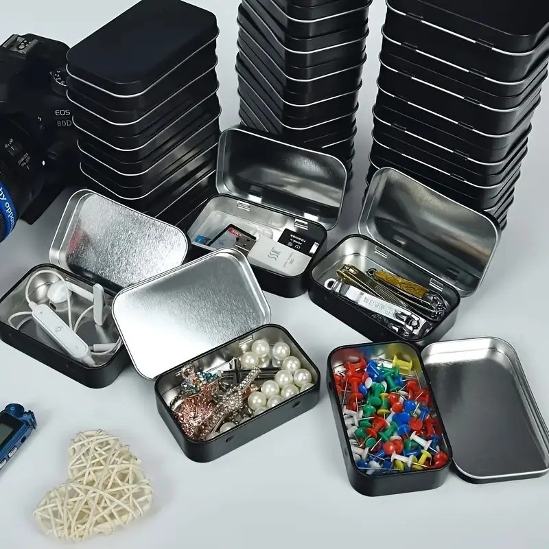 Metal Rectangular Empty Mini Tin Box Storage Box Case Organizer For ...