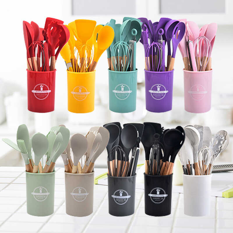 High 0 Temperature Resistant Silicone Kitchenware With Wooden ...