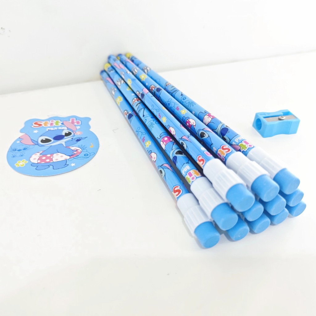 12pcs Stitch HB Pnecil with Sharpener Students Cartoon Cute Pencil ...