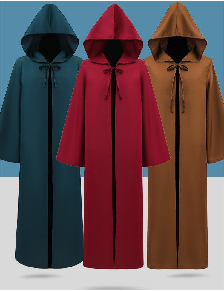 Sorcerer Hooded Robe Cloak Halloween Cosplay Costume Wizard Unisex ...