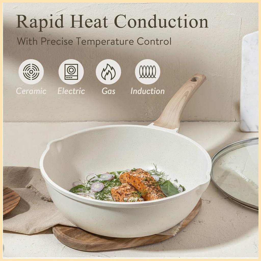 CAROTE Non Stick Frying Pan kitchen cookware set 4 pcs Kawali wok pot ...