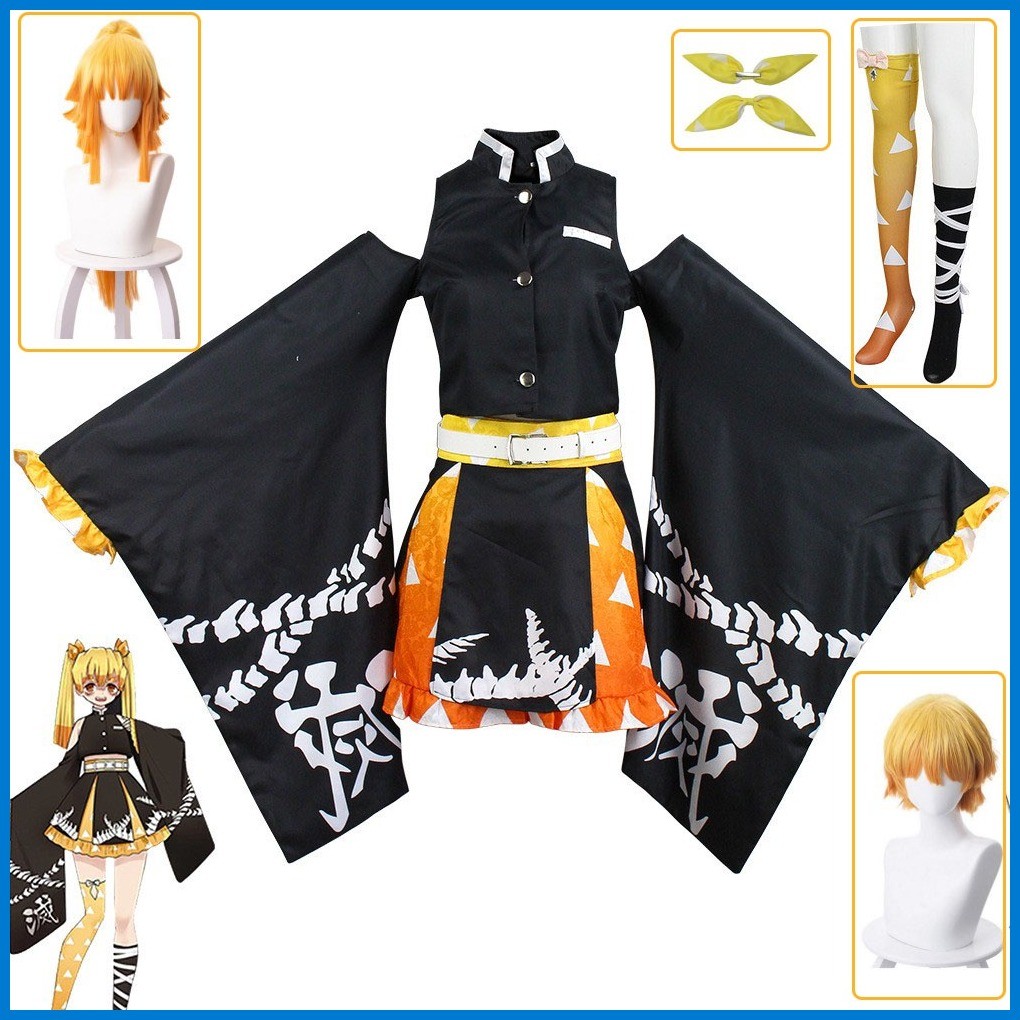 Anime Demon Slayer Agatsuma Zenitsu Cosplay Costume Female Dress ...
