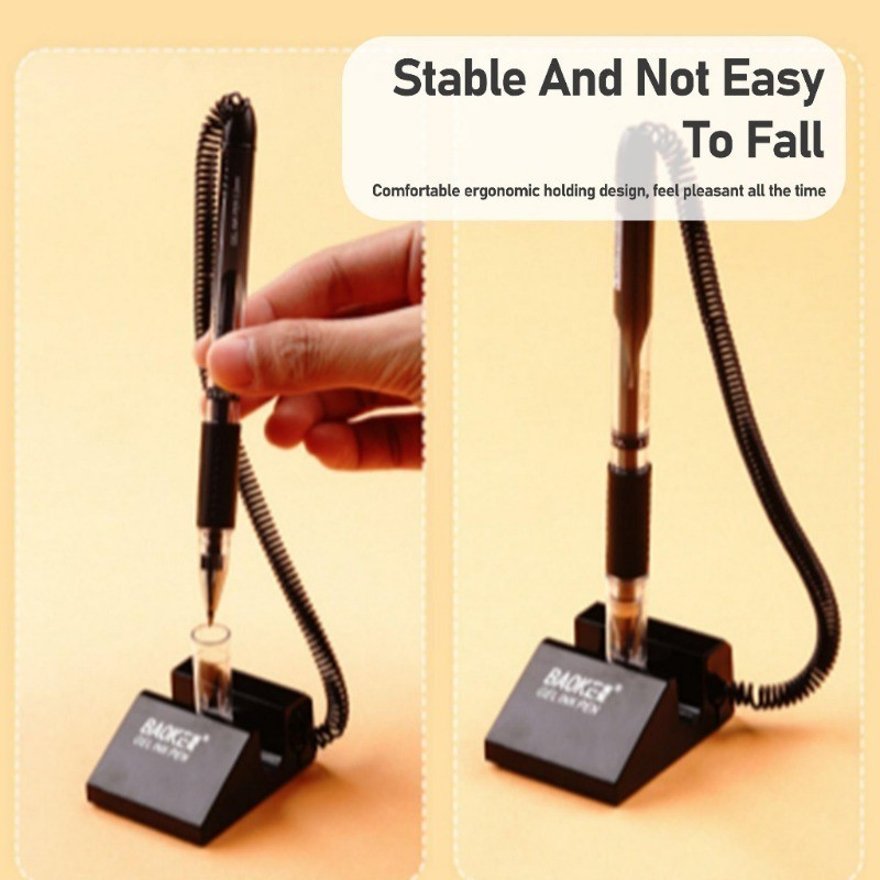 Table Top Pen Black Counter Pen with String Wire Stand Office Bank ...