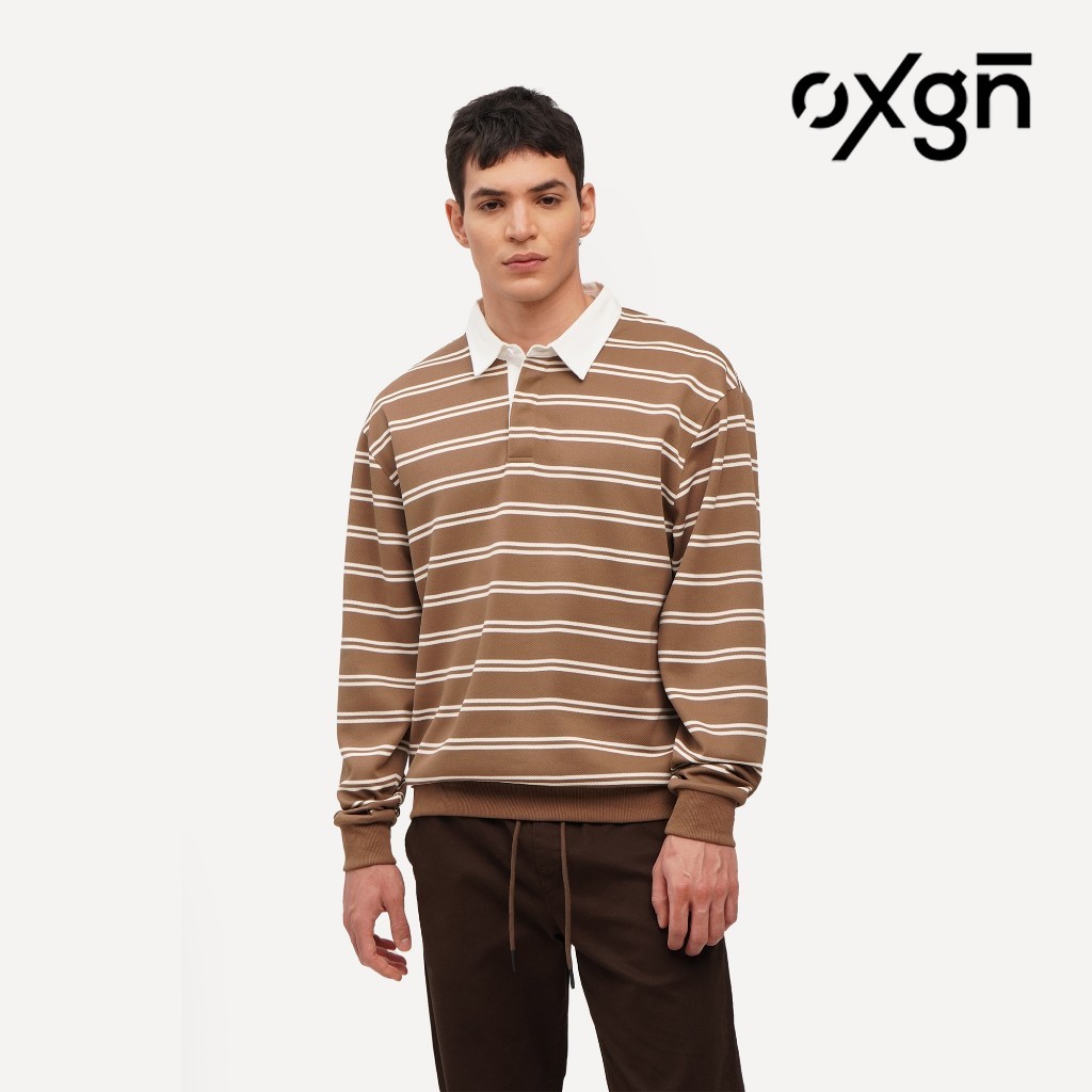 OXGN Long Sleeve Rugger Striped Polo For Men (Multi-Color Combination ...