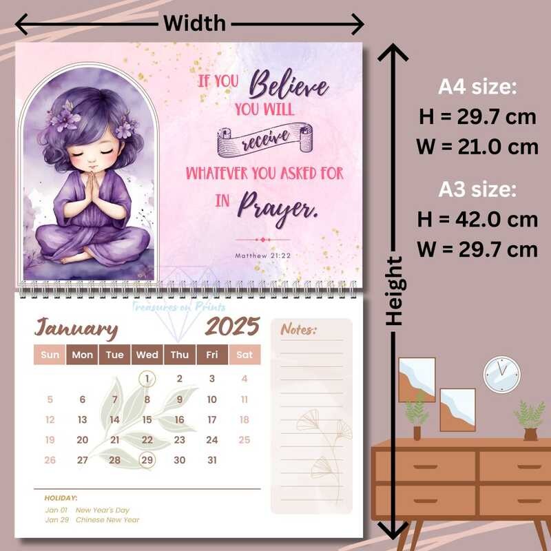 2025 Bible Verse Design A5/A4/A3 Size Minimalist Wall | Desk Calendar ...