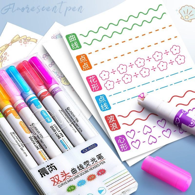 6pcs Highlighter Marker Pens Outline Curve Marker Pen Colorful Line ...