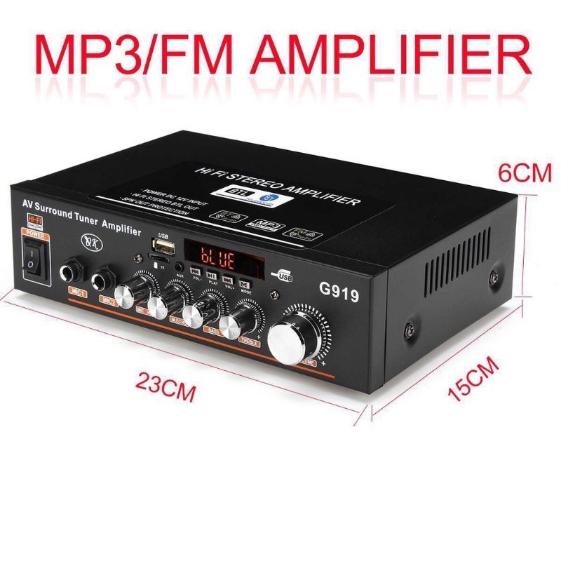800W G919 Mini Amplifier 12V/220V FM SD HiFi bluetooth 5.0 Stereo Audio ...