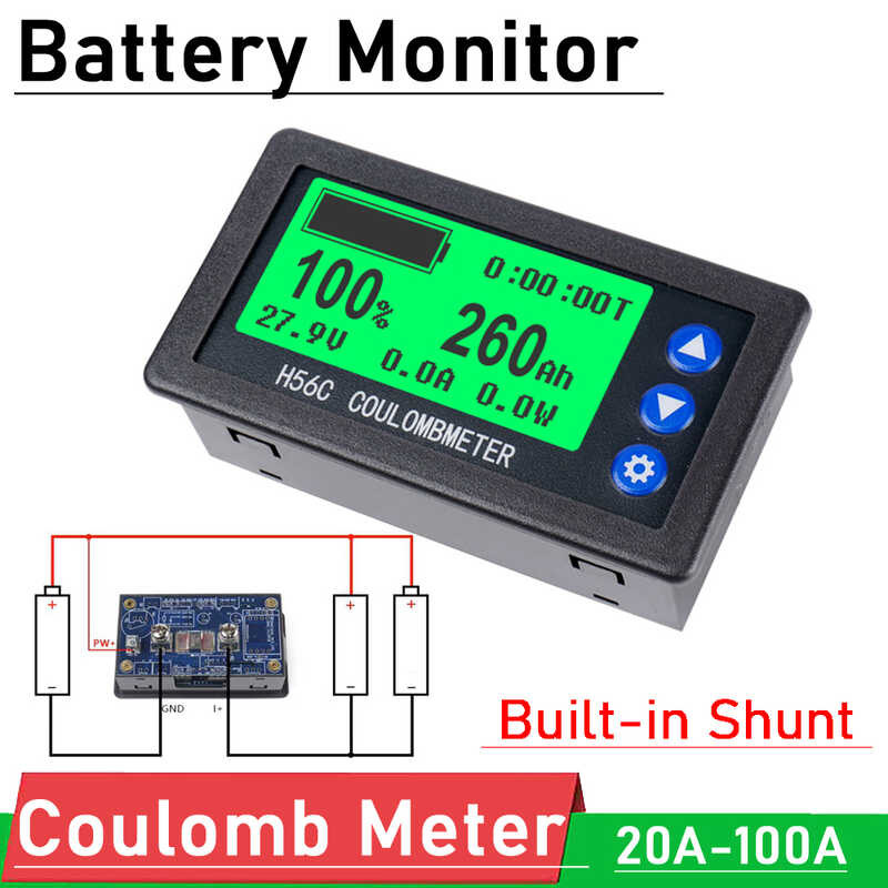 Battery Monitor Coulomb Meter 20A 50A 100A Lifepo4 Lead-Acid Li-Ion ...