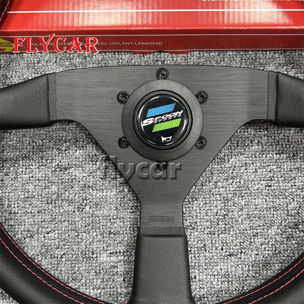 14inch MOMO V1 Style Spoon Sports Leather Drift Car Steering Wheel ...