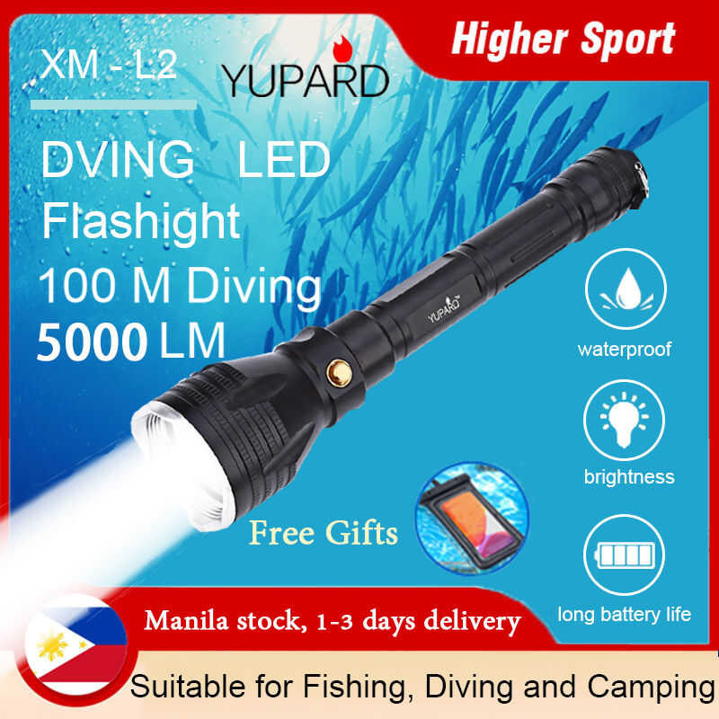 L2-5000 YUPARD Lumens Diving Rechargeable 18650 Battery Flashlight ...