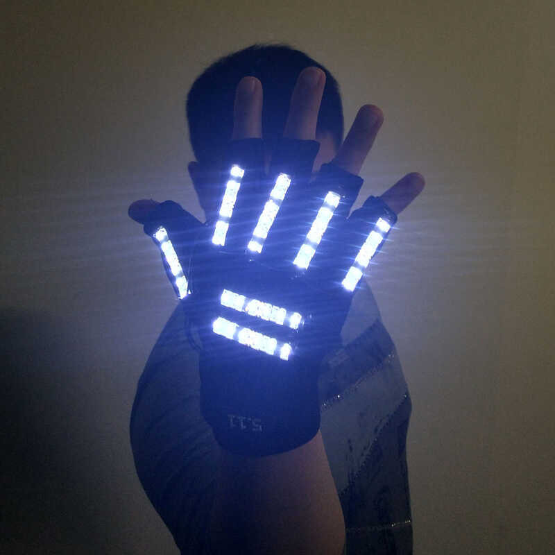 Luminous LED Flashing Skull Gloves Halloween Bar Club Fluorescent Light ...