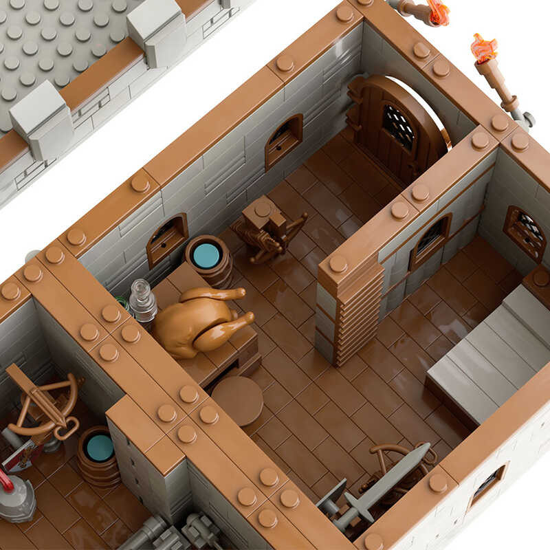 Medieval MOC Castle Burg Building Blocks Set Prison Van Bonfire Ancient ...