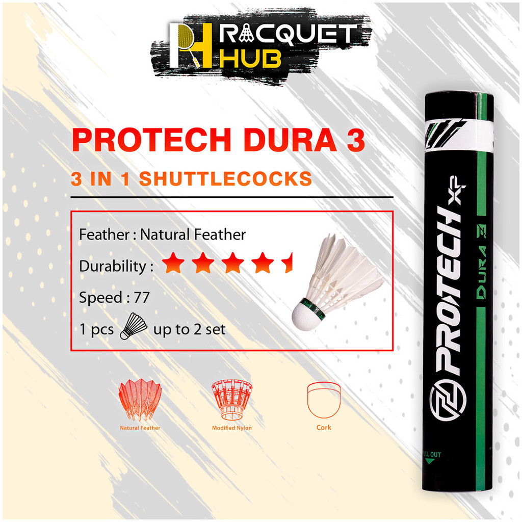 PROTECH 3 IN 1 HYBRID SHUTTLECOCK - DURA 3 (SPEED 77)(Super Durable)(Stable Flying) | Shopee ...