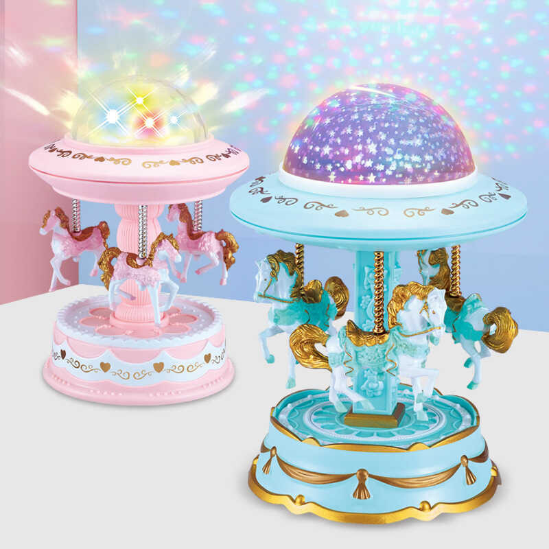 Creative Carousel Music Box Starry Sky Projection Light Girl Heart ...