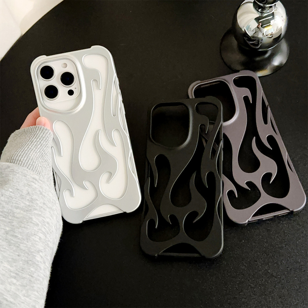 Fashion 3D Hollowed Flame Matte Phone Case for IPhone 11 16 15 Pro Max 16plus 14 12 13 ProMax ...