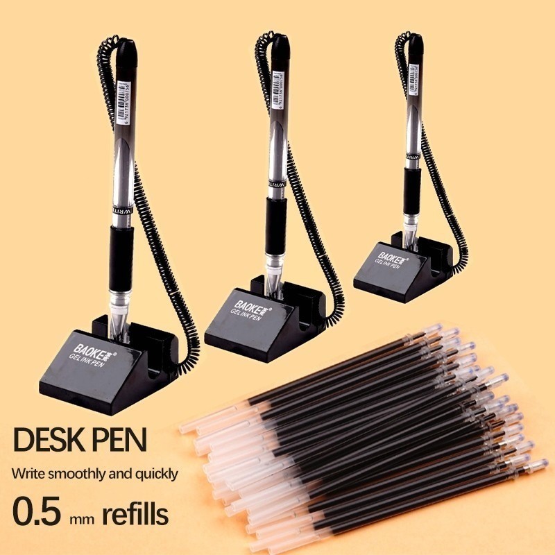 Table Top Pen Black Counter Pen with String Wire Stand Office Bank ...