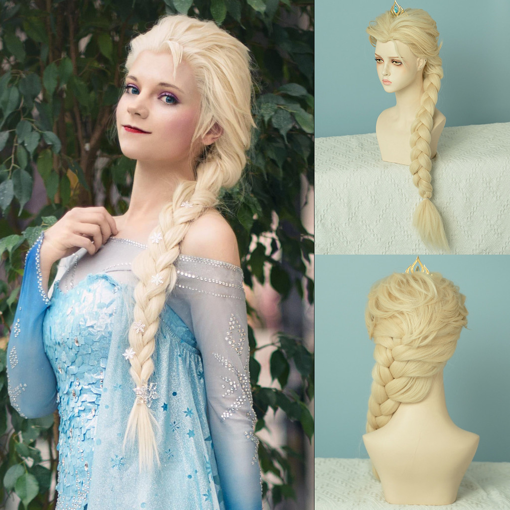 Frozen Princess Elsa Wig Full Headband Comic Exhibition Dress Up Golden ...