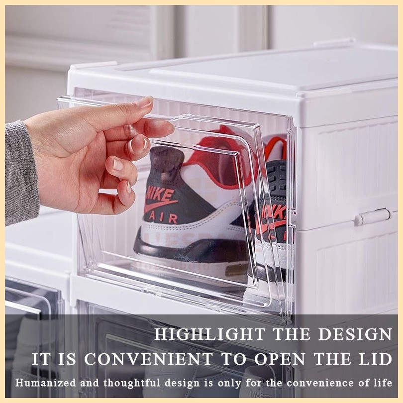 Folding Shoe Rack Acrylic Shoe Storage Stackable shoe box shoe cabinet ...