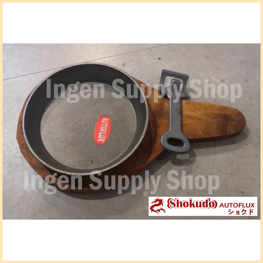 sizzling plate round with wood base and spoon handle heavy duty ...