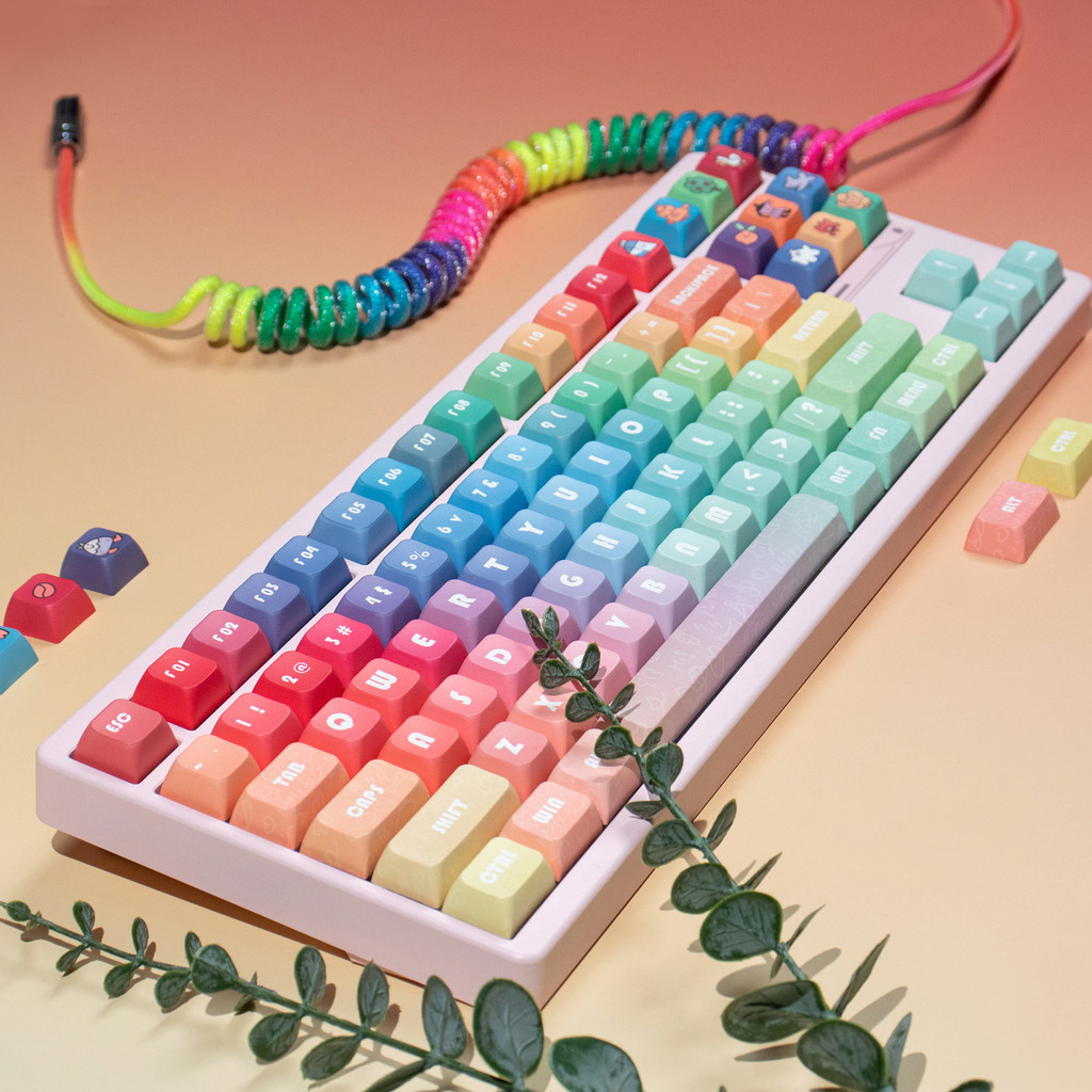 132 Keys XDA profile Gradient Colorful Keycaps Cute PBT Dye-sub for ...